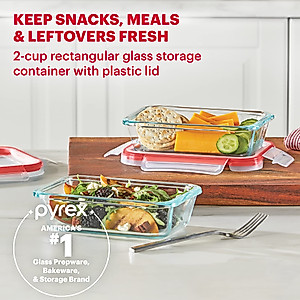 Pyrex Freshlock Glass Food Storage Container, Airtight & Leakproof Locking Lids, Freezer Dishwasher Microwave Safe, 2 Cup, Red