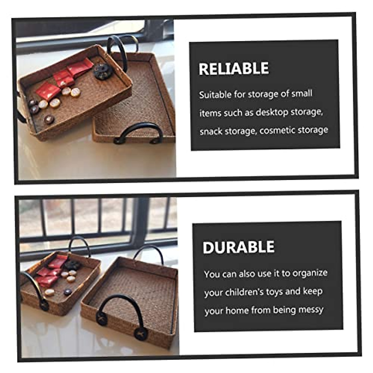 Cabilock 2pcs Handwoven Seagrass Storage Basket Small Woven Basket for Wedding Bathroom Kitchen Supplies