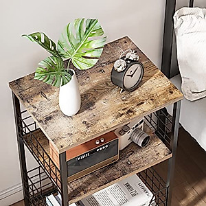 X-cosrack End Table,Industrial Retro Side Table Nightstand Storage Shelf for Living Room Bedroom Kitchen Family and Office,Stable Wood and Metal Frame, Patent Pending(Brown&Black)