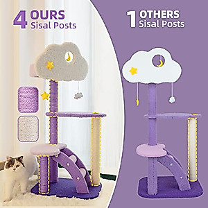 Mora Pets Cat Tree Cute for Indoor Cats Purple Cat Tower 46.5 inch Tall Unique Cat Tree with Sisal Scratching Posts Multi-Level Cloud Moon Cat Tower for Small Large Cats Kitty Kittens