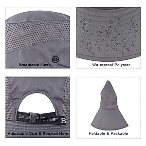 Mukeyo Womens Ponytail Sun Hat Summer Foldable Wide Brim Outdoor UV Protection Mesh Bucket Cap for Beach Fishing Hiking Gardening Grey