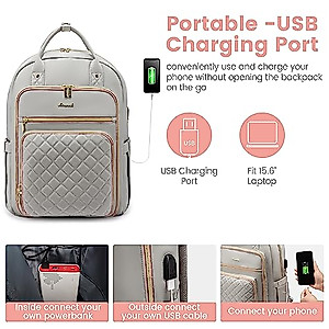 LOVEVOOK Laptop Backpack for Women, Water Resistant Travel Work Backpacks Purse Stylish College Business Teacher Nurse Computer Bag with USB Charging Port, Fits 15.6" Laptop