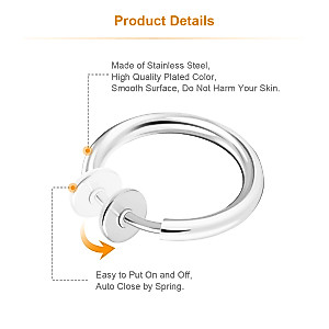 CrazyPiercing 8 pcs of Surgical Steel Clip on Non-pierced Hoops Fake Nose Lip Ear Rings Piercing (Silver color)