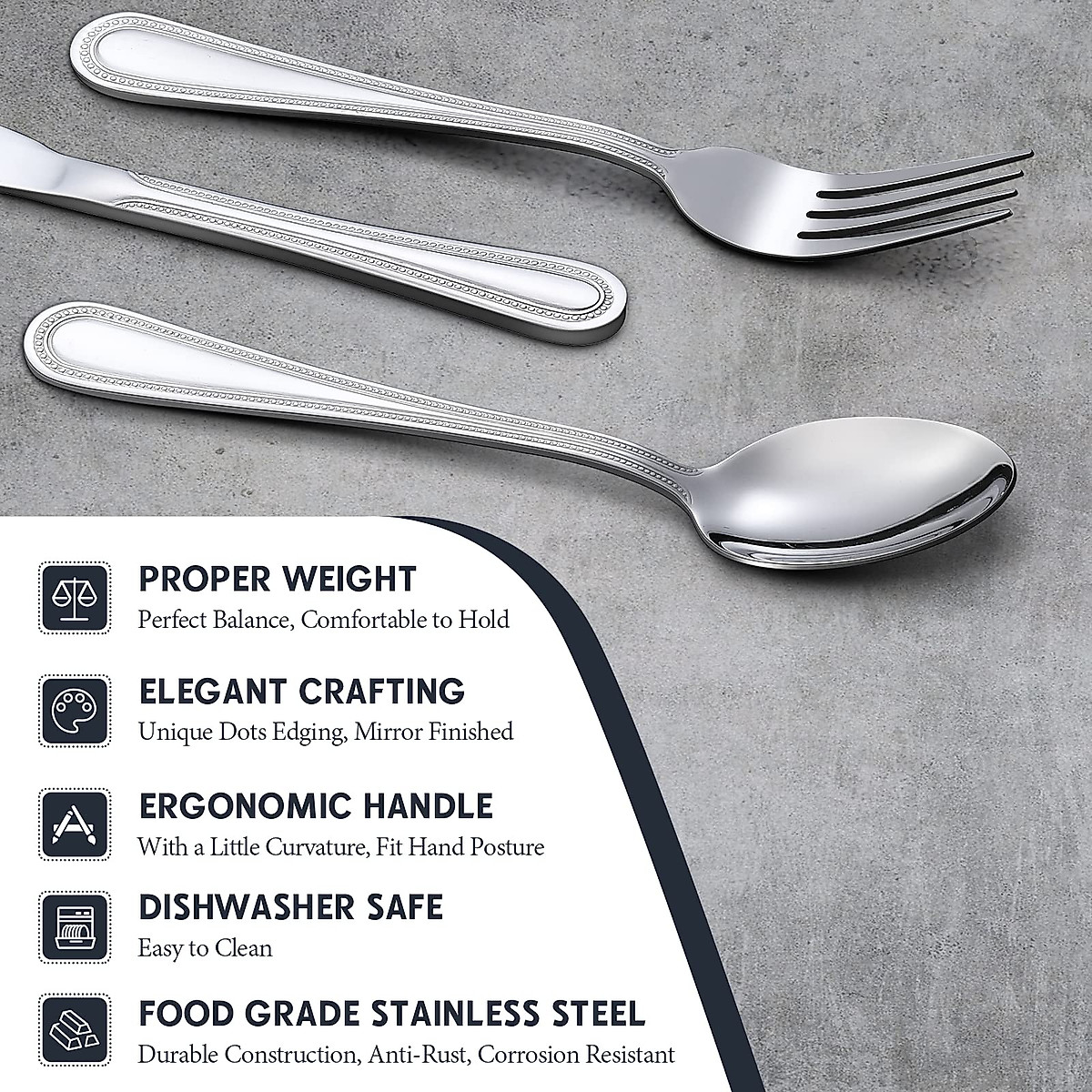 Hiware 48-Piece Silverware Set with Organizer, Stainless Steel Flatware for 8, Cutlery Utensil Sets with Steak Knives, Rust-proof, Mirror Polished, Dishwasher Safe