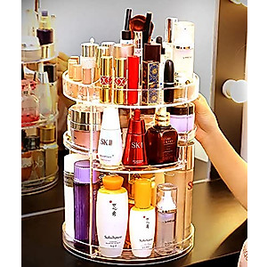 Cq acrylic 360 Degree Rotating Makeup Organizer for Bathroom,4 Tier Adjustable Spinning Cosmetic Storage Cases and Make Up Holder Display Cases,Clear