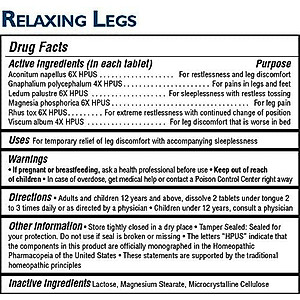 MagniLife Relaxing Legs, Natural Sleep Aid and Pain Reliever, Calms Jerks, Restlessness, and Discomfort - 125 Quick Dissolve Tablets