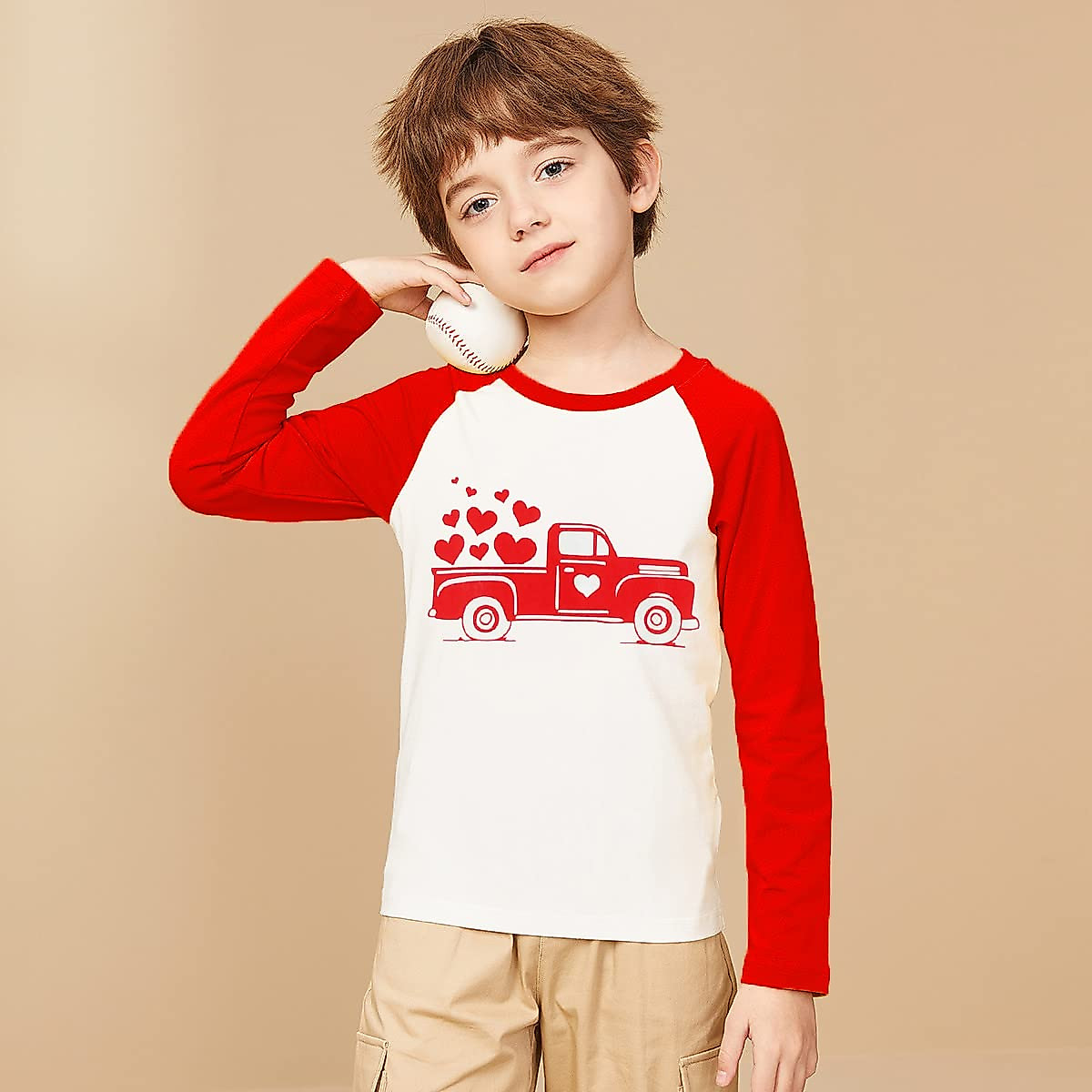 DDSOL Toddler Boys Girls Valentine's Day T-Shirt Truck Loads of Love Heart Long Sleeve Tees Kids Boys Tops 4T