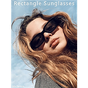 Long Keeper Square Rectangle Sunglasses Women Retro Vintage Driving Glasses (Black Black)