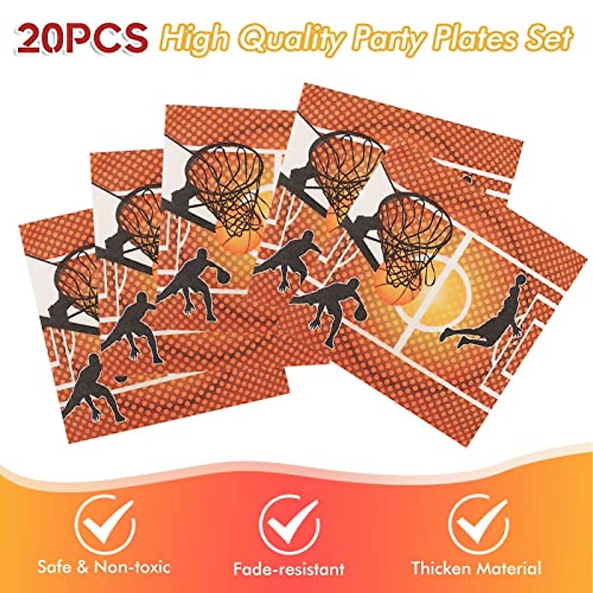 Juhap 41Pack Boy Basketball Birthday Party Supplies, Sports Themed Party Tableware Set Includes 20 Dessert Plates 20 Napkins and 1 Tablecloth for Basketball Theme Birthday Party Decorations