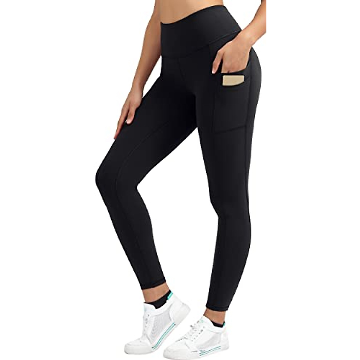 Ewedoos High Waisted Leggings with Pockets for Women, Yoga Pants for Women Workout Leggings for Women with Pockets (Ew330 Black, Large)