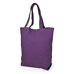 DII CAMZ33546 100% Cotton, Machine Washable Heavy Duty Canvas Reusable Shopping Tote Bag, Natural and Eggplant Damask, Set of 3