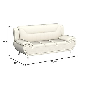 US Pride Furniture Michael Collection Modern Style Faux Leather Couch-Versatile 3 Seater Accent Piece for Living Room, Bedroom or Office-Comfortable Design and Elegant Look, 79" Sofa, Snowy White