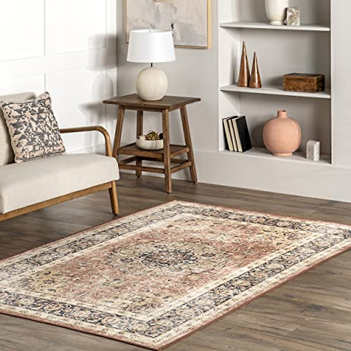 nuLOOM Jessa Faded Medallion Machine Washable Area Rug, 8' x 10', Peach