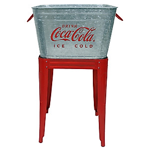 Leigh Country CP 98090 Galvanized 42 Qt. Coca-Cola Wash Tub Stand, Silver and Red