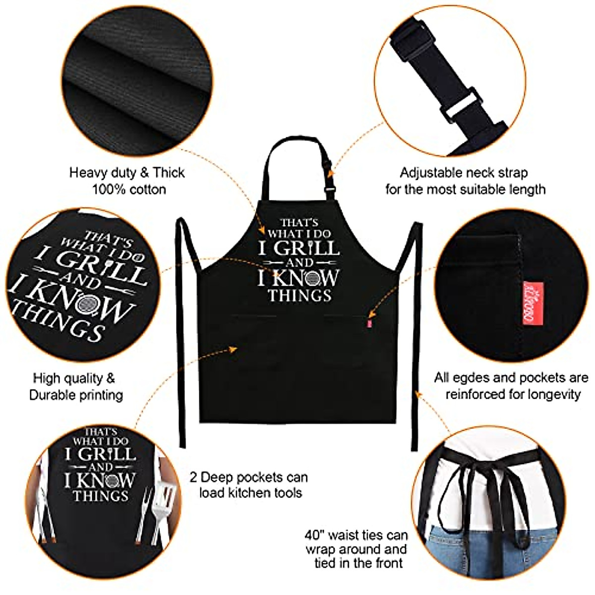 ALIPOBO Funny Grilling Aprons for Men - BBQ Cooking Apron with 2 Pockets, Adjustable Neck Strap and 40" Long Ties - That's What I Do I Grill and I Know Things