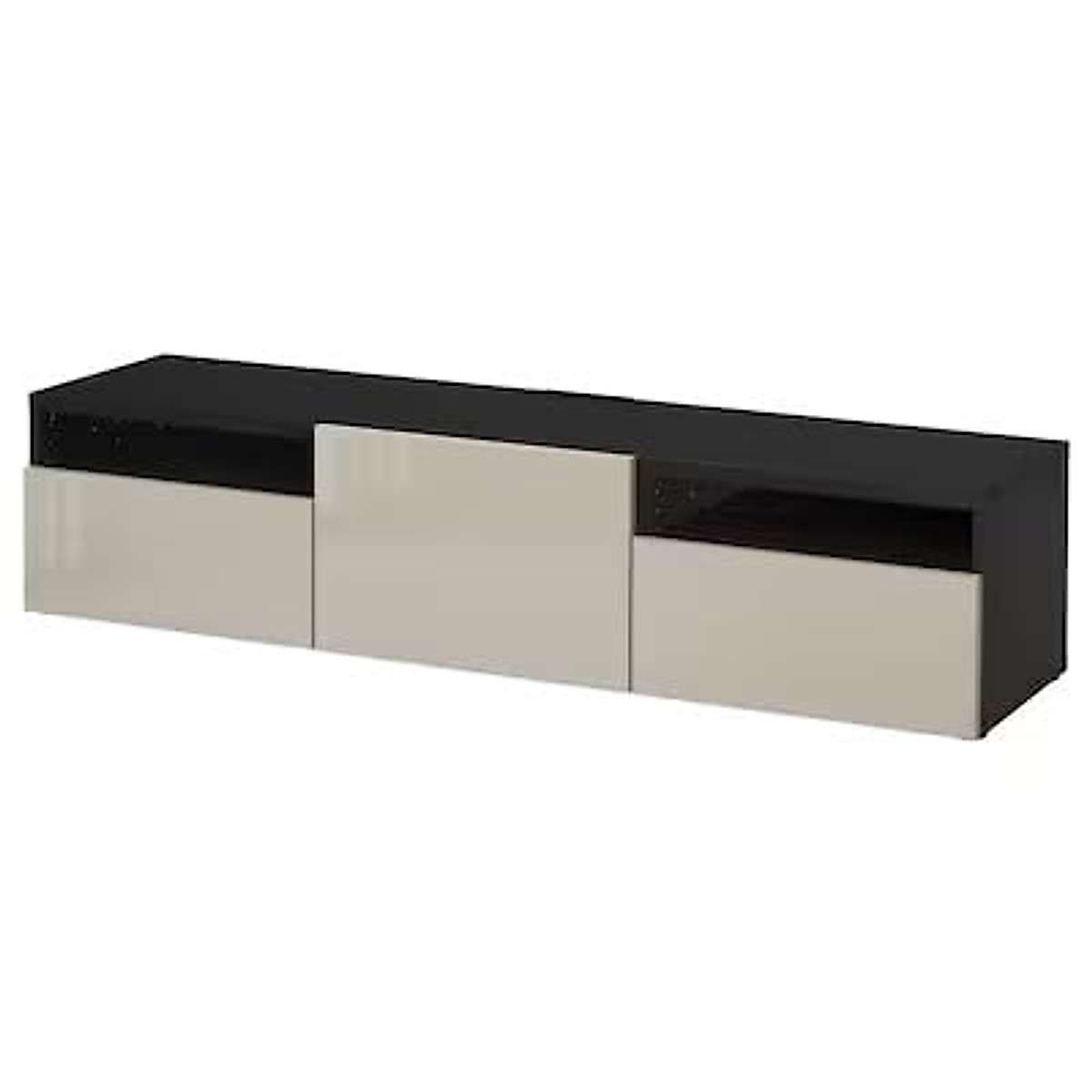 TV Unit with Drawers and Door,Black-Brown/Selsviken high-Gloss/Beige, 70 7/8x16 1/2x15 3/8 "