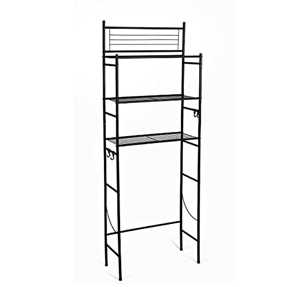 L&H UNICO 3-Shelf Wire Freestanding Shelving Unit Over The Toilet Storage Organizer Rack Bathroom Space Saver, Includes 4-Hooks, Black