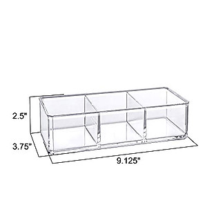 Amazing Abby - Glamour - Acrylic 3-Compartment Makeup Organizer, Transparent Plastic Lipstick Holder, Perfect Bathroom Vanity Storage Solution for Lipsticks, Nail Polishes, and More
