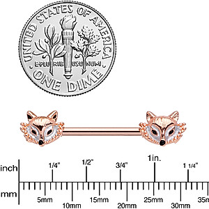 Body Candy 14G Womens Nipplerings Piercing PVD Steel 2Pc Rosy Animal Fox Nipple Ring Set 9/16"