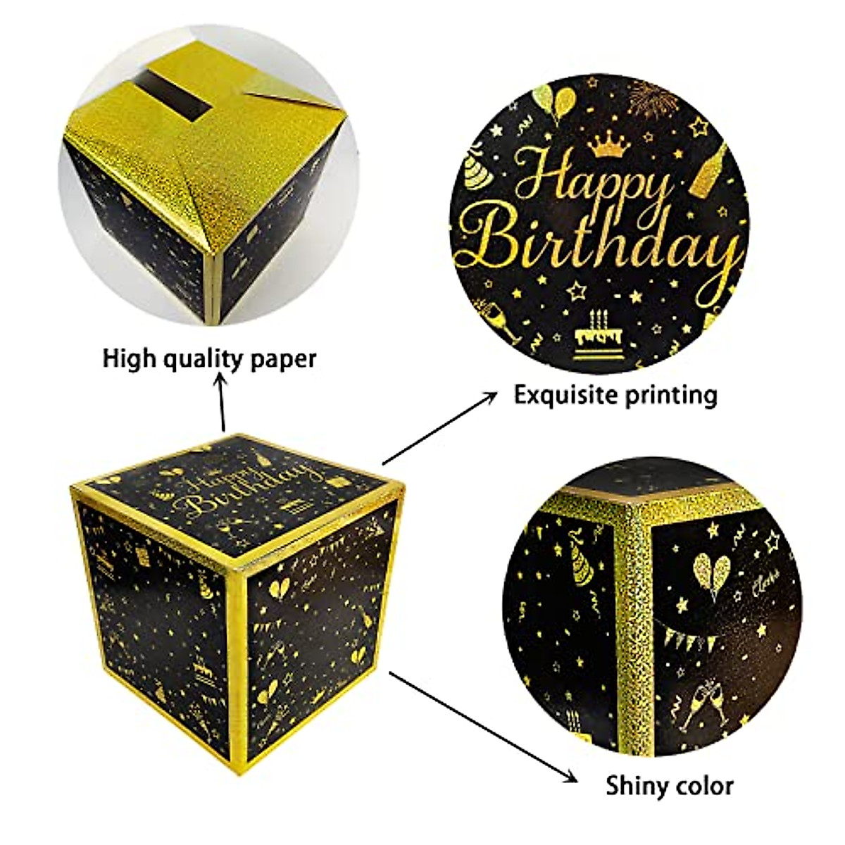 UNIIDECO Birthday Letter Boxes for Party, Black and Gold Birthday Decorations with Number and Letters for 1st 2nd 16th 21th 30th 40th 50th 60th 70th 80th 90th 100th Birthday Decor