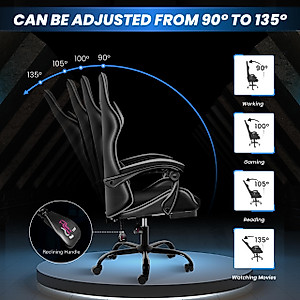 YSSOA Gaming Chair with Footrest, Big and Tall Gamer Chair, Racing Style Adjustable Swivel Office Chair, Ergonomic Video Game Chairs with Headrest and Lumbar Support