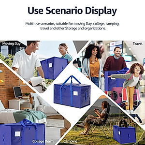 Moving Bags Heavy Duty Extra Large, Alternative for Moving Boxes & Moving Supplies, Storage Bag with Handles, Lid&Zippers, Packing Bags for Clothes, Camping & College Moving Essentials(Blue, 6 Pack)