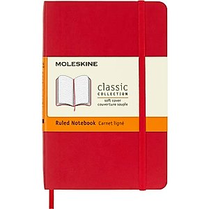 Moleskine Classic Notebook, Soft Cover, Pocket (3.5" x 5.5") Ruled/Lined, Scarlet Red, 192 Pages