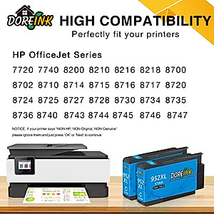DOREINK Compatible 952XL Cyan Ink Cartridge Replacements for HP 952 XL for Use with OfficeJet Pro 8710 8720 7740 8740 7720 8715 8702 Printer (2 Cyan)