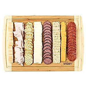 Timberr Large Charcuterie Board Organic Bamboo Cutting Board for Kitchen - Wood Chopping Block, Meat and Cheese Board 18 x 12 Inches