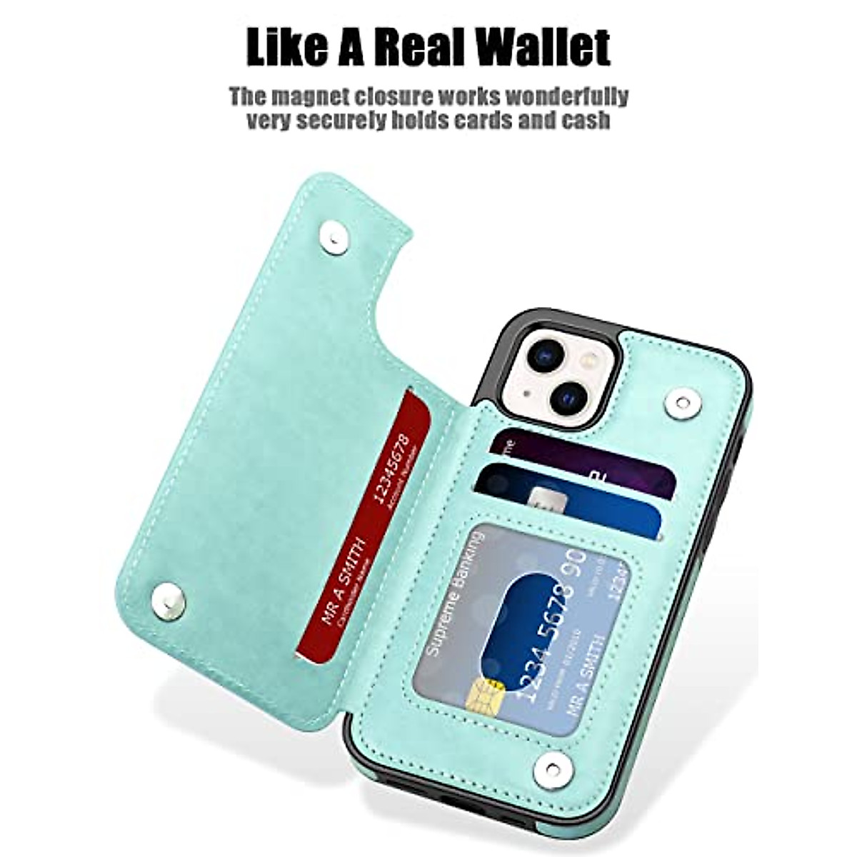 MMHUO for iPhone 13 Case Wallet Magnetic Back Flip Case for iPhone 13 Case for Women Girls with Card Holder Protective Case Phone Case for iPhone 13 6.1 Inches (2021),Mint