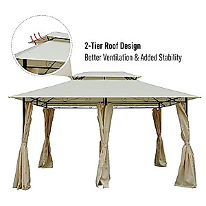 ADUH Outdoor 2-Tier Steel Frame Up Shade Gazebo Sun and Rain Protection Outdoor Garden Furniture