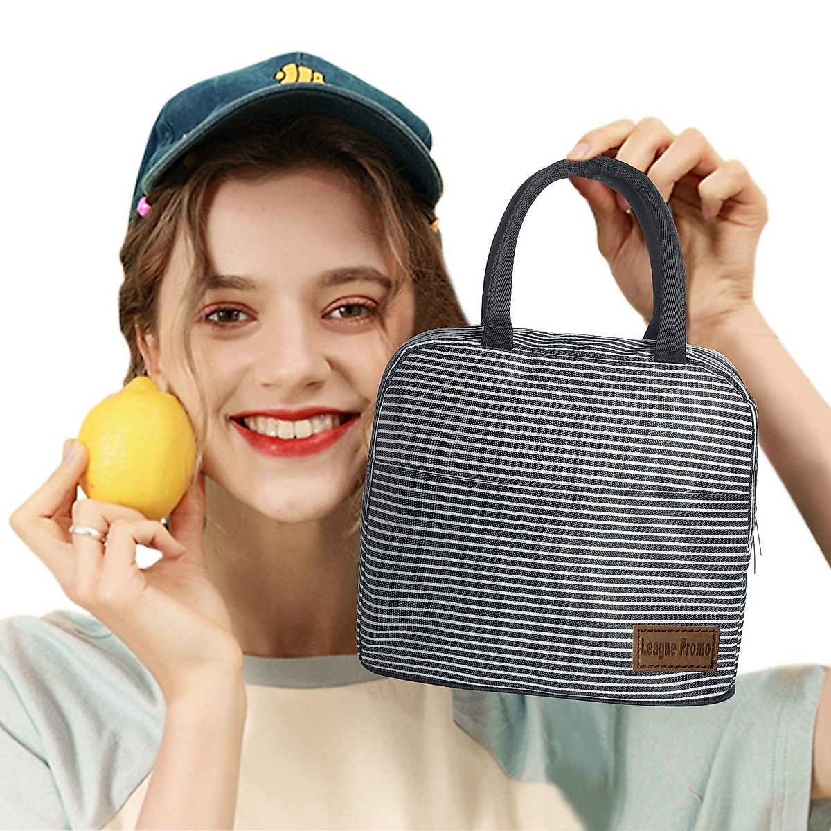 League Promo Lunch Bag Large Reusable Insulated Lunch Bags for Women Men Tote Bag Adult Lunch Box Organizer Holder Container (Strip)