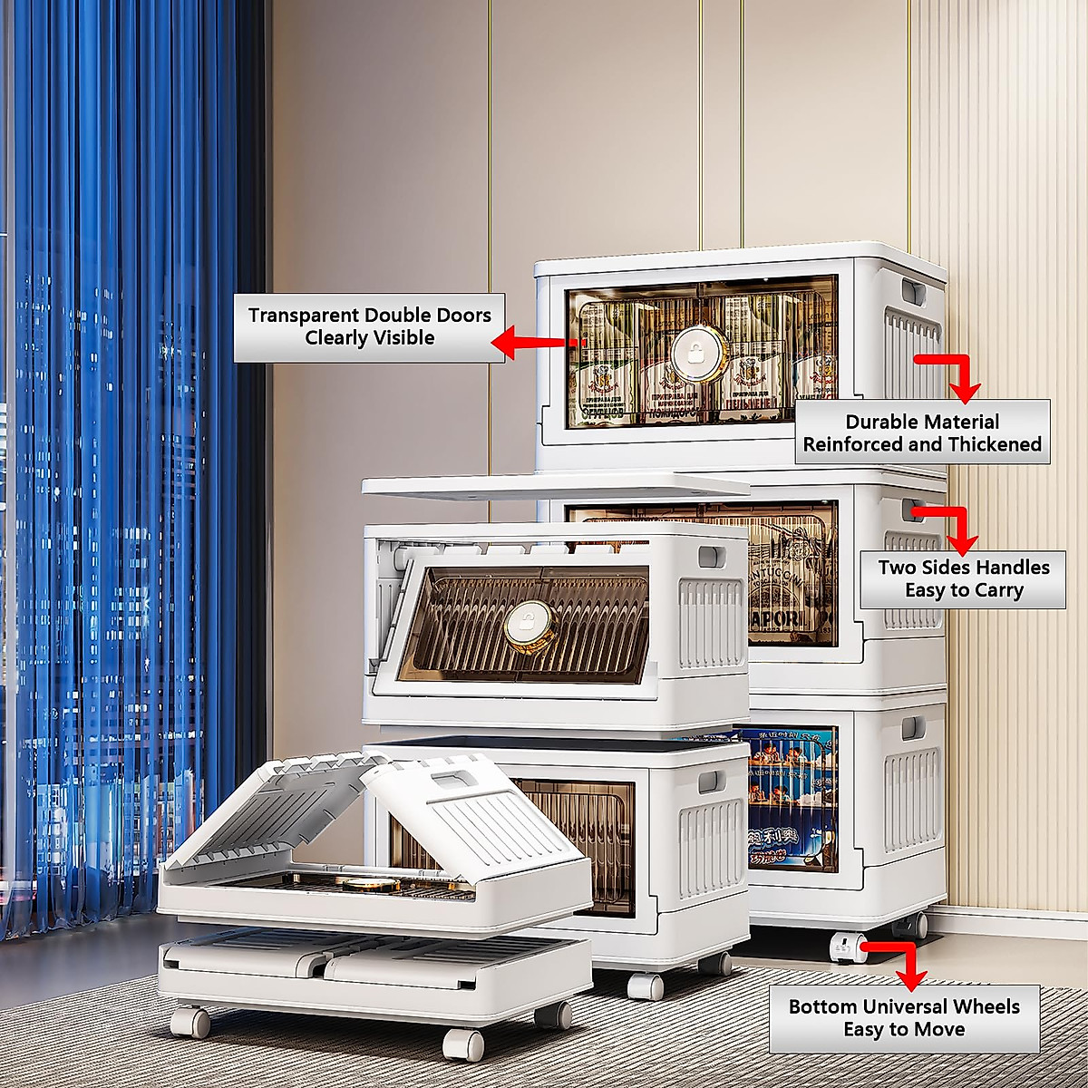 DAILOU Stackable Storage Bins with Lids Collapsible Storage Box Clear Plastic Foldable 8.4 Gal Containers for Clothes, Books, Cabinets with Doors for Dorm, Bedroom, Office, Closet 3 Packs