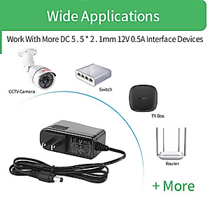 Security-01 AC to DC 12V 0.5A 500mA Power Supply Adapter 5.5mm x 2.1mm UL Listed FCC,CY-1200500