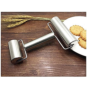 Mazaashop Pastry Pizza Roller Smooth Non Stick Stainless Steel Rolling Pin for Home Baking Cooking