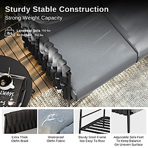 EAST OAK Life Chatter 4 Pieces Patio Furniture Set, Outdoor Furniture with Coffee Table, Patio Conversation Set Deep Seating with Thick Cushion, Backyard Porch Balcony, Earth Black & Misty Grey