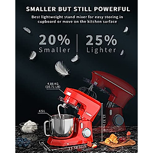 Stand Mixer, CWIIM 10+P Speed 4.8 QT Food Mixer with Dough Hook Whisk Beater Splash Guard Mixing Bowl, Tilt-Head Kitchen Electric Mixer for Baking Egg Bread Cakes Cookie Pizza Salad (Red)