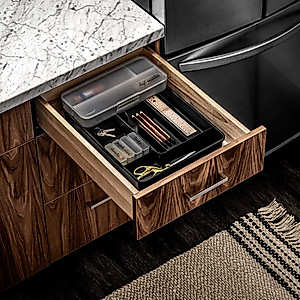 madesmart Junk Drawer Organizer Ultimate Tray-CARBON COLLECTION Multi-Purpose, Portable Top Case & Lidded Bins, Non-Slip Feet & BPA-Free, Large