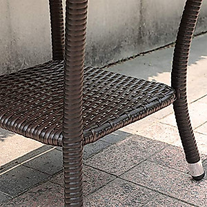 Super Patio Outdoor Patio Wicker End Table Rattan Square Glass Top Wicker Coffee Table Side Storage Table, Aluminum Frame, Espresso Brown