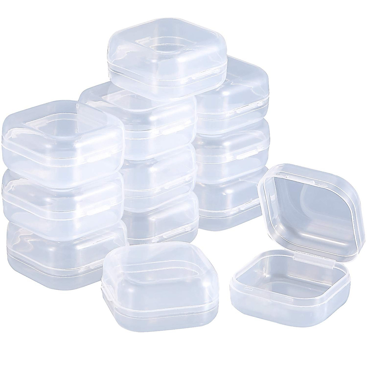 SATINIOR 12 Pack Clear Plastic Beads Storage Containers Box with Hinged Lid for Beads and More(1.37 x 1.37 x 0.7 Inch)
