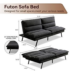 AMICLIBER Futon Sofa Bed, Memory Foam Futon Armless Sleeper Sofa Loveseat Convertible Couch Bed for Small Compact Living Spaces,Apartment,Dark Black