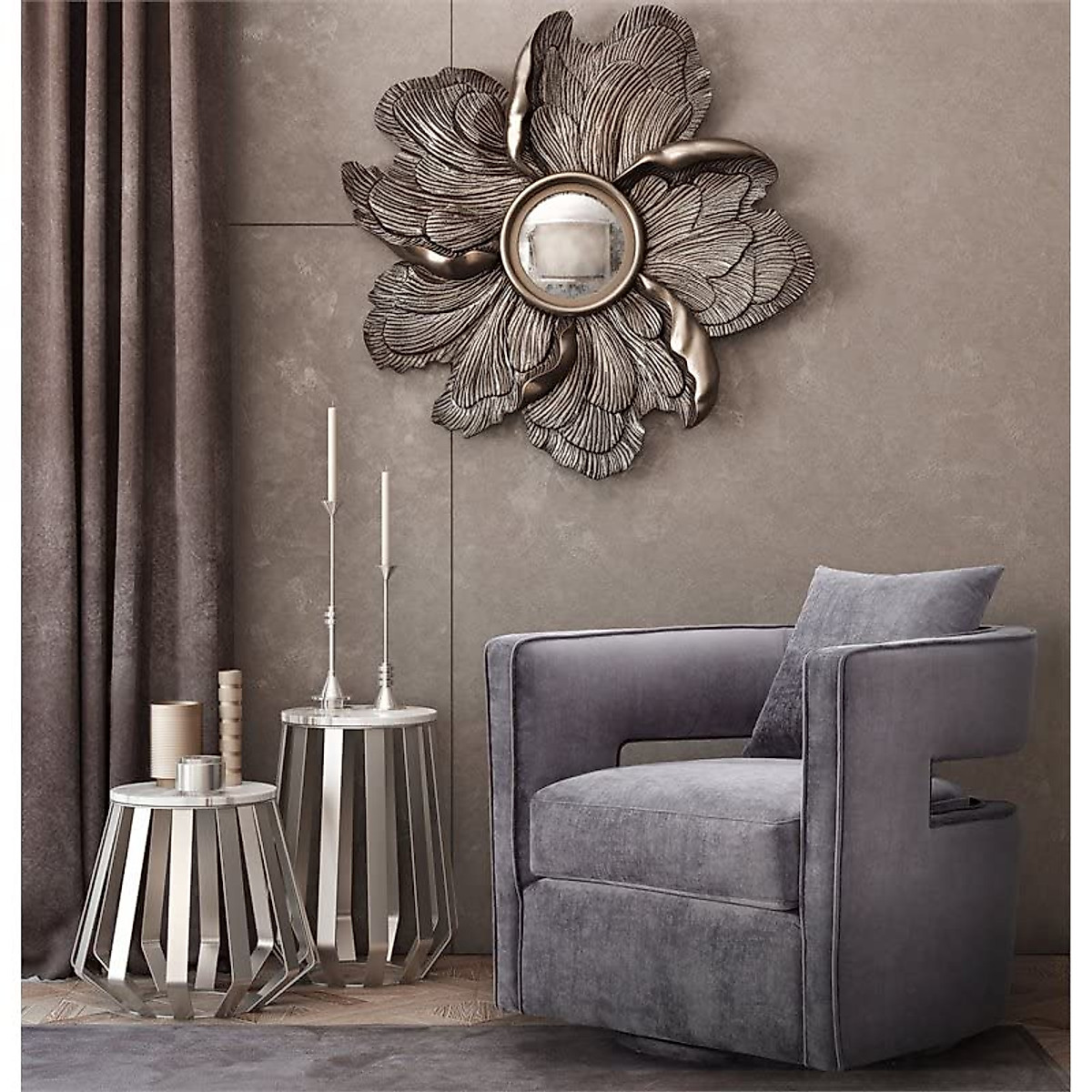 TOV Furniture Kennedy Modern Handmade Velvet Swivel Chair, Gray