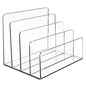 Halyuhn Acrylic Desk File Organizer, 4Sections Clear File Organizer for Desk, Letter Organizer Desktop, Acrylic Mail Organizer Countertop for Notebook, Document and Mail, File Holder for Desk,1Pcs