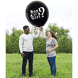 JLS Baby Shower Gender Reveal JUMBO 36 inch GIANT Balloon with heart shape Gold, Pink and Blue Confetti | Huge Balloon Boy or Girl | Balloon Gender Reveal Party | Baby Shower Surprise Party | Pregnant