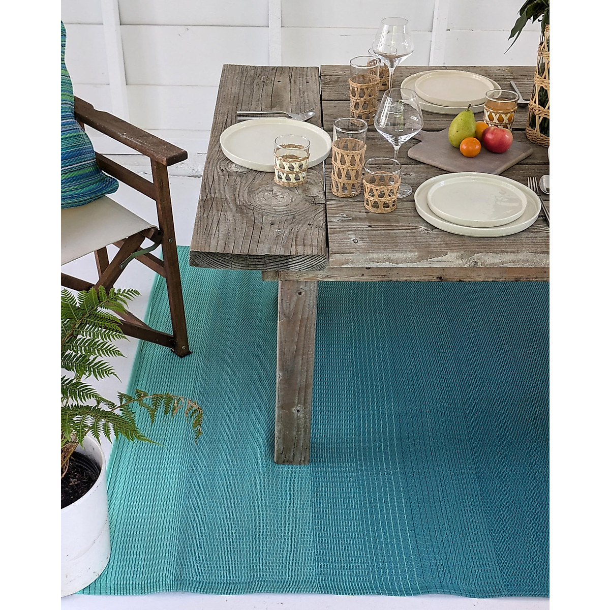Fab Habitat Outdoor Rug - Waterproof, Fade Resistant, Crease-Free - Premium Recycled Plastic - Ombre - Large Patio, Deck, Sunroom, Camping, RV - Big Sur - Teal - 6 x 9 ft