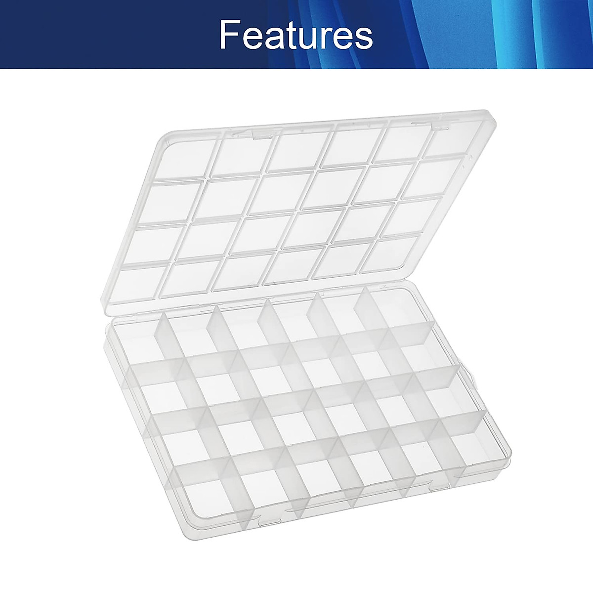 Juvielich Clear Plastic Organizer Box,Component Storage Box,24 Grids Fixed Storage Container Jewelry Box for Beads Art DIY Crafts Jewelry Fishing Tackles 7.60"x5.20"x0.87"(LxWxH) Clear White 1PCS