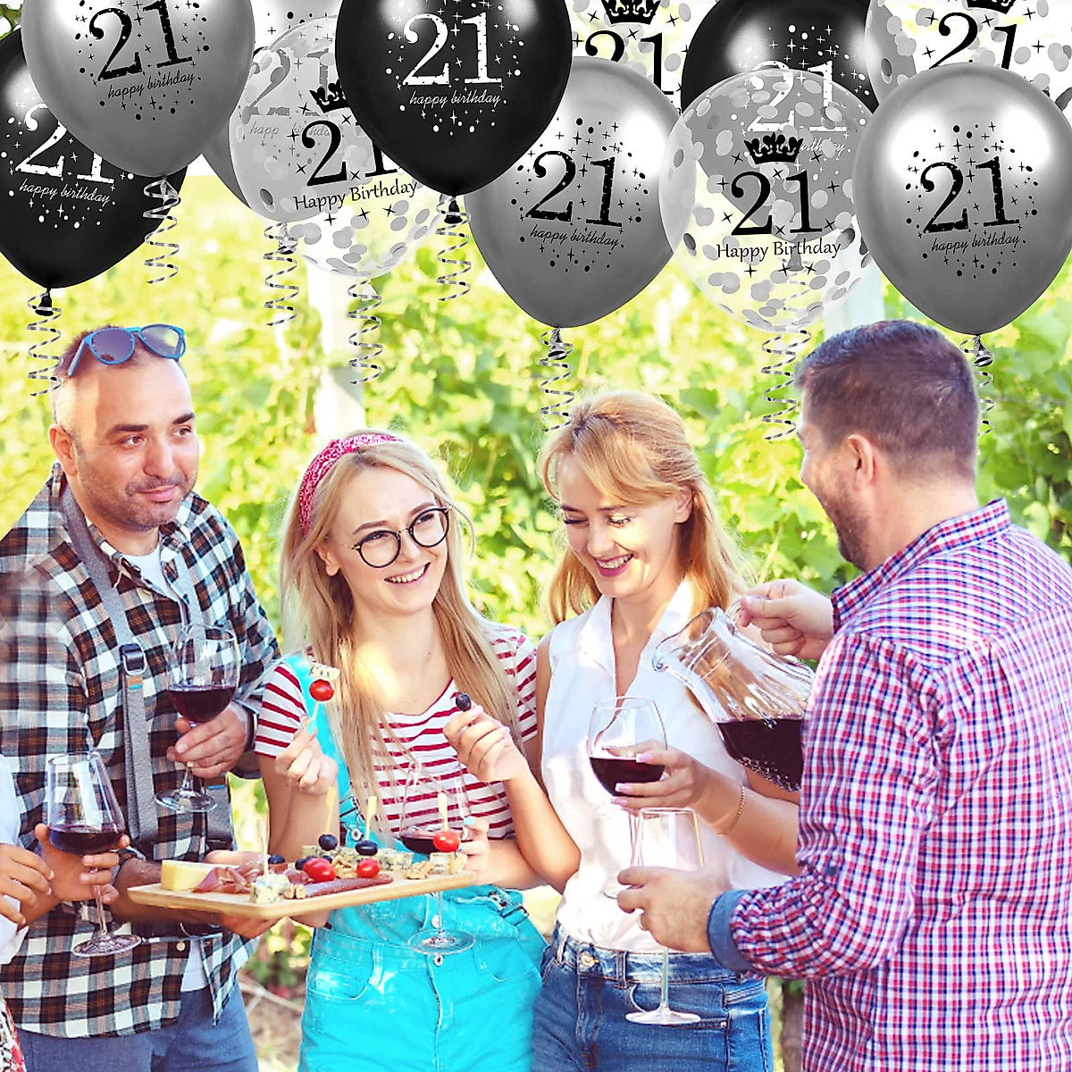 21st Birthday Balloons Decorations 15pcs Black Silver Happy 21st Birthday Party Latex Confetti Balloons for Men Women Boys Girls 21st Anniversary Happy Birthday Party Decor Supplies 12 inches