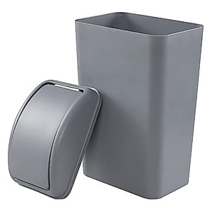 Waikhomes 3.5 Gallon Plastic Trash Can with Swing Lid, Slim Garbage Bin, 1 Pack, Grey, F