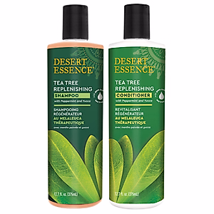 Desert Essence Tea Tree Replenishing Shampoo and Conditioner Bundle - 12.7 Fl Ounce - Therapeutic - Peppermint & Yucca - All Skin Types - Tea Tree Oil - Restore & Nurture Hair