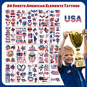 20 Sheets 4th of July Temporary Tattoos for Women – Independence Day Waterproof Body Art Stickers